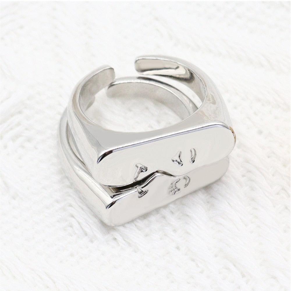 Minimalist Half Face Matching Rings Set
