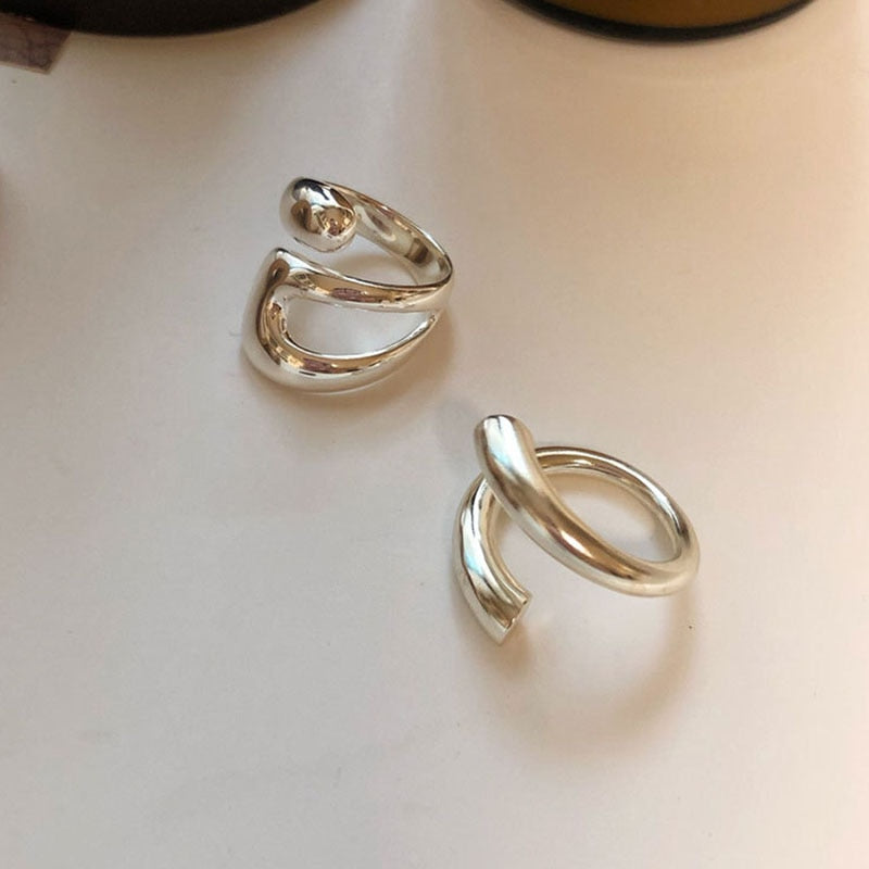 Irregular Shape Chunky Waterproof Steel Rings - Set of 2