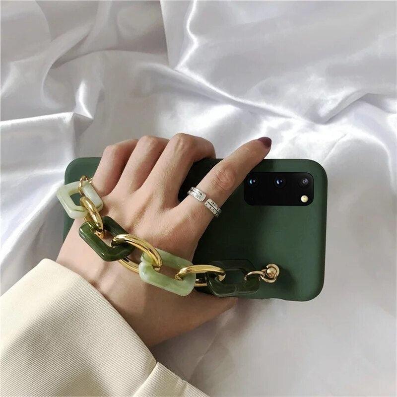 Iphone Case With A Chain In Emerald
